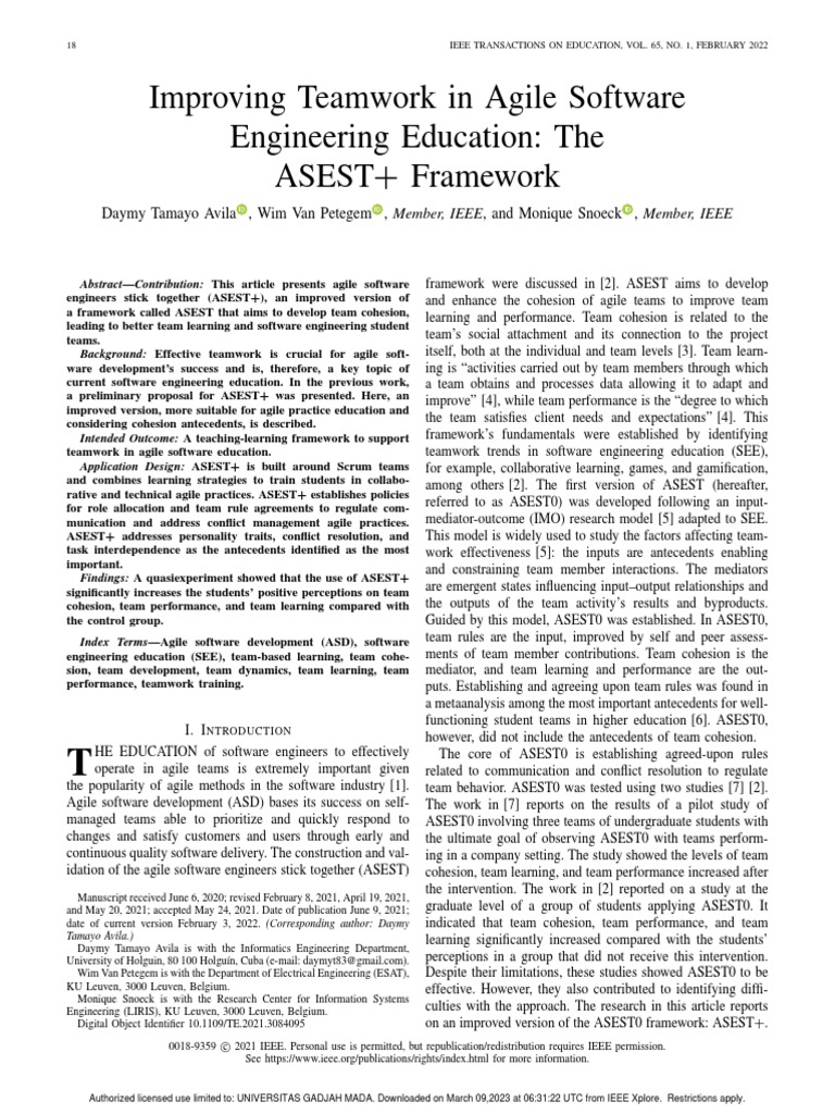 Improving Teamwork in Agile Software Engineering Education - The ASEST ... Improving Teamwork in Agile Software Engineering Education - The ASEST ...
