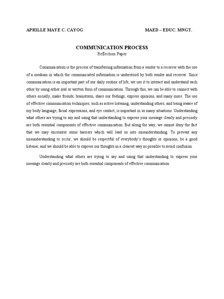 Communication Process Refelection Paper | PDF
