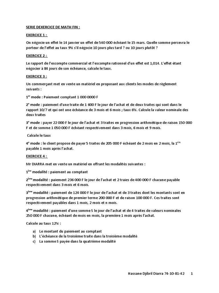 Exercices de Math Financieres | PDF | Mathématiques