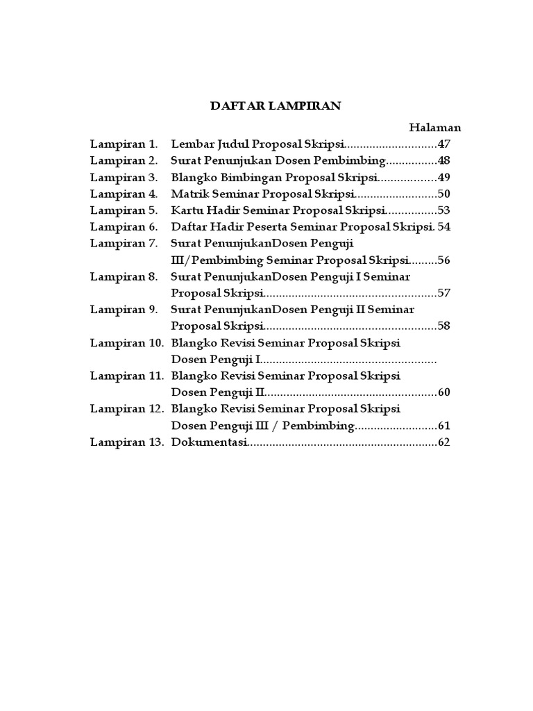 Daftar Lampiran Proposal Skripsi | PDF