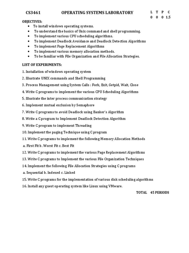 Cs3461 Os Lab Syllabus 2021 Pdf 