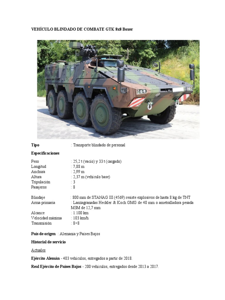 VEHÍCULO BLINDADO DE COMBATE GTK 8x8 Boxer | PDF