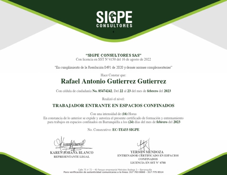 Certificado Sigpe Rafael Gutierrez | PDF