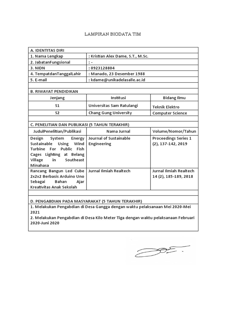 Contoh Biodata Tim | PDF