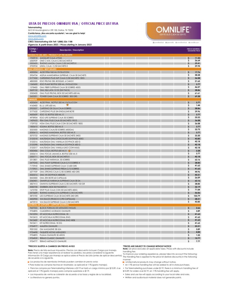 Omnilife USA Official Price List 2023 - Product Catalog with ...