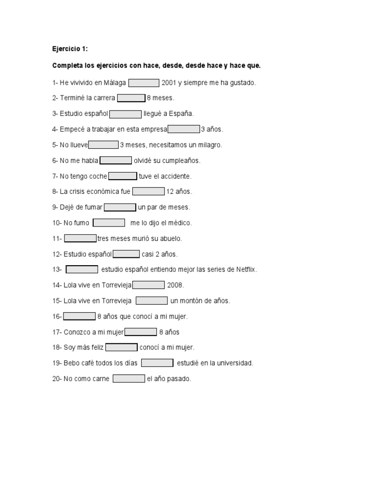 Ejercicio DESDE, HACE, DESDE HACE | PDF