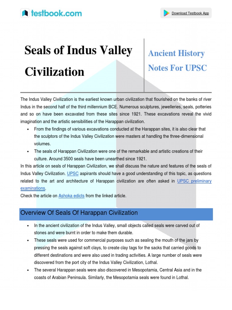Seals of Indus Valley Civilization 3324ffb8 | PDF