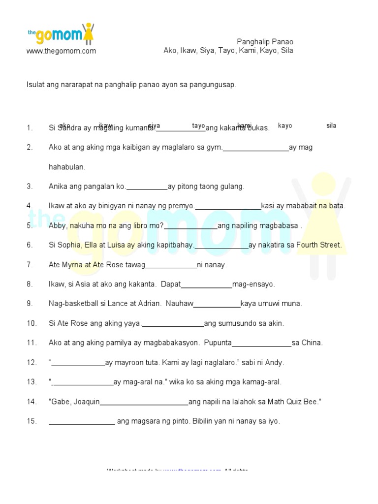 Tayo Kayo Sila Worksheet 1 | PDF