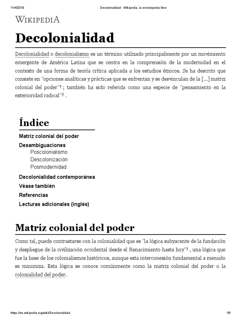 Decolonialidad - Wiki | PDF | Colonialismo | Movimientos filosóficos