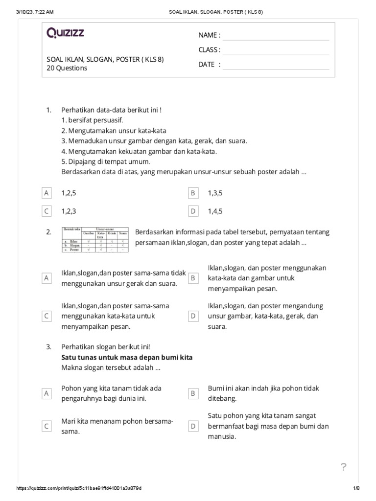 Soal Iklan, Slogan, Poster (KLS 8) | PDF