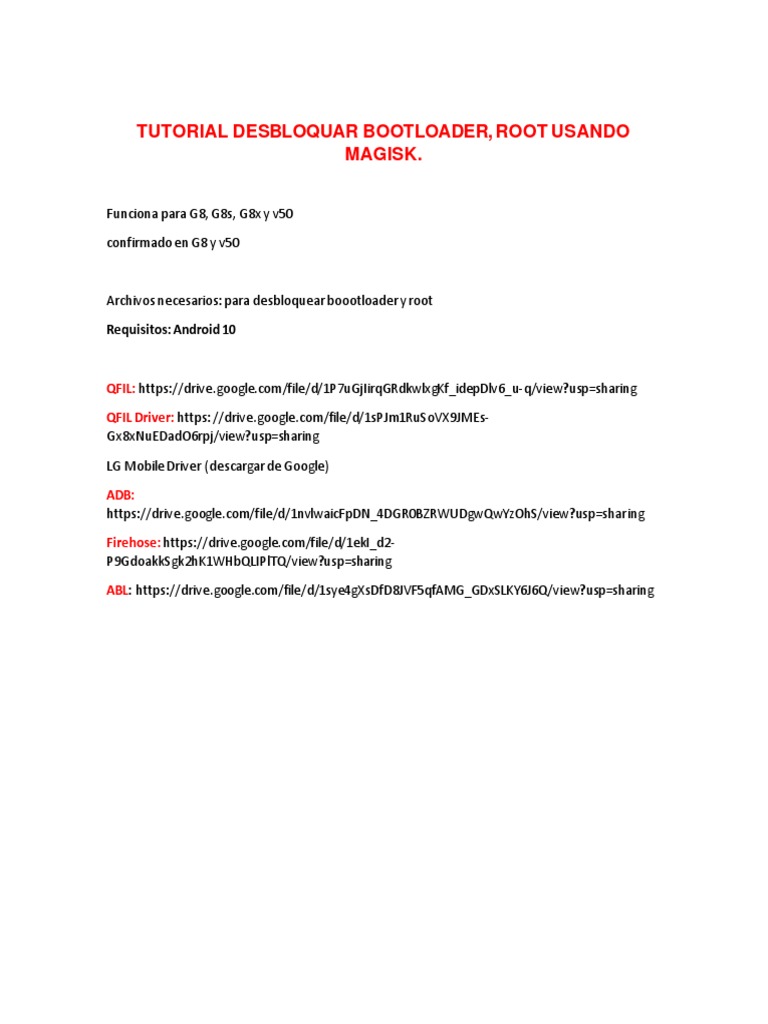 Tutorial Desbloquar Bootloader y Root. LG V50 LG G8 PDF | PDF | Archivo de computadora ...