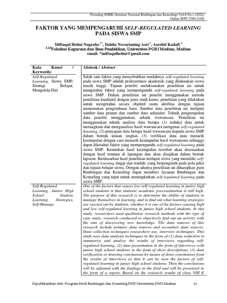 Faktor Yang Mempengaruhi Self-Regulated Learning | PDF
