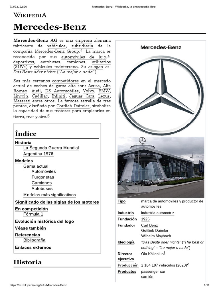 Mercedes-Benz - Wikipedia, La Enciclopedia Libre | PDF | Mercedes Benz ...