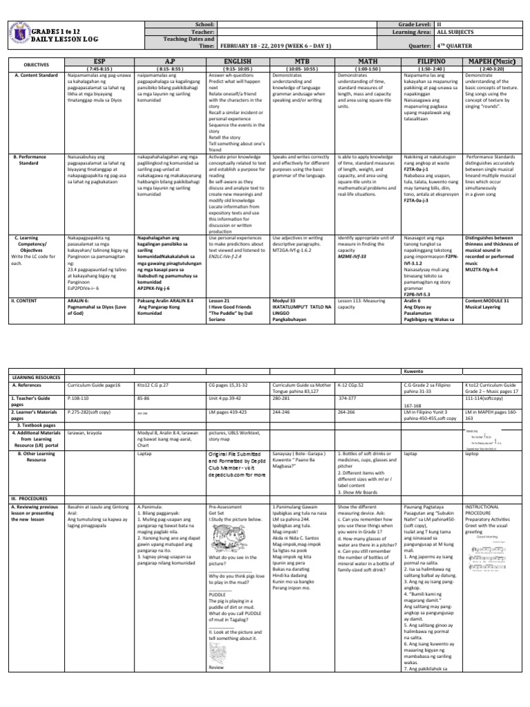 DLL - All Subjects 2 - Q4 - W6 - D1 | PDF | Cognitive Science | Cognition DLL - All Subjects 2 - Q4 - W6 - D1 | PDF | Cognitive Science | Cognition