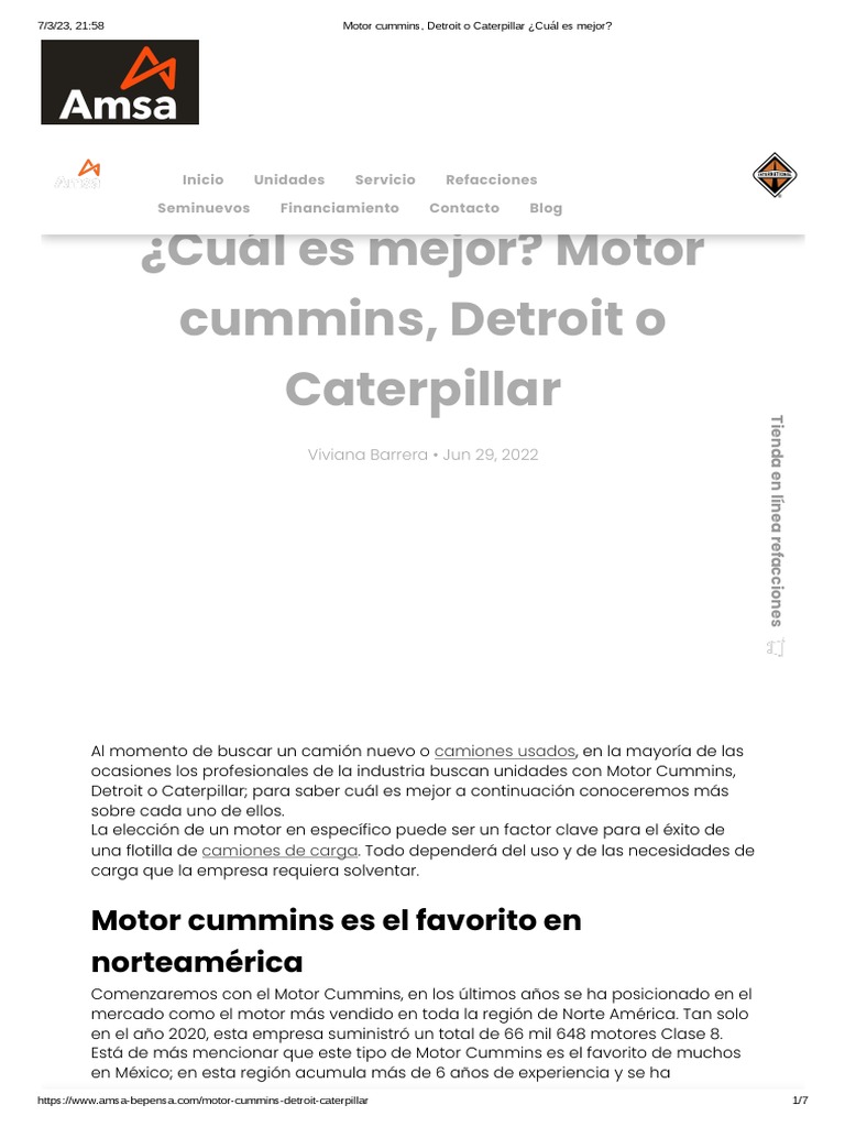 Comparativa de Motores: Cummins, Detroit y Caterpillar | PDF | Camión ...