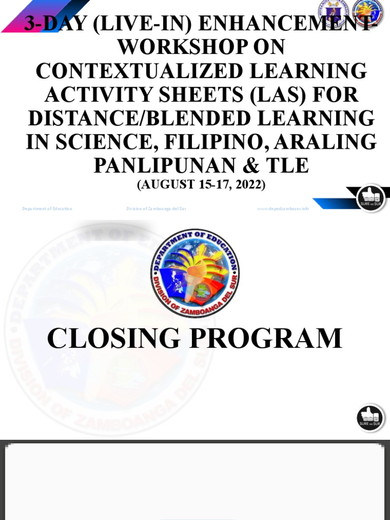 Closing Program for a 3-Day Workshop on Contextualized Learning ...
