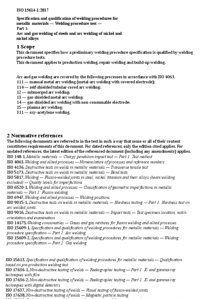 ISO 15614-1:2017 Welding Procedure Standards | PDF | Welding | Construction