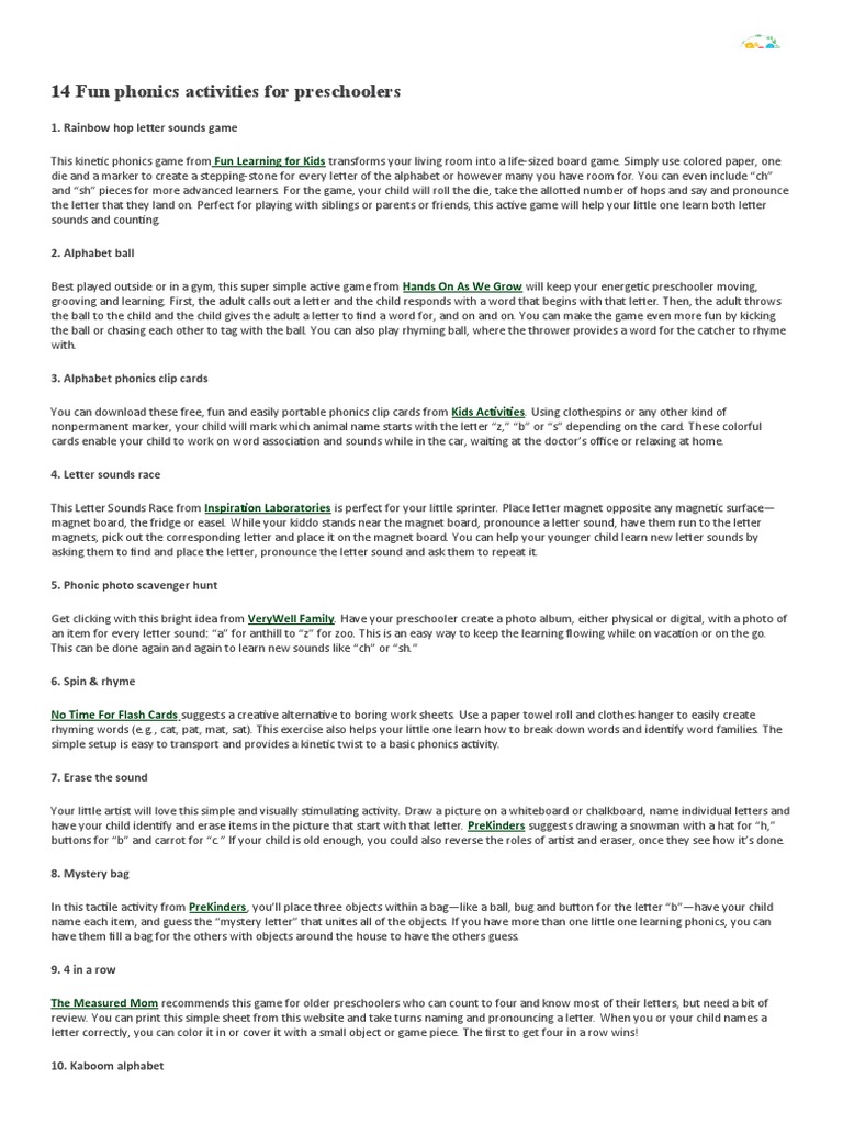 Fun Phonics Activities For Preschoolers | PDF | Phonics | Consonant