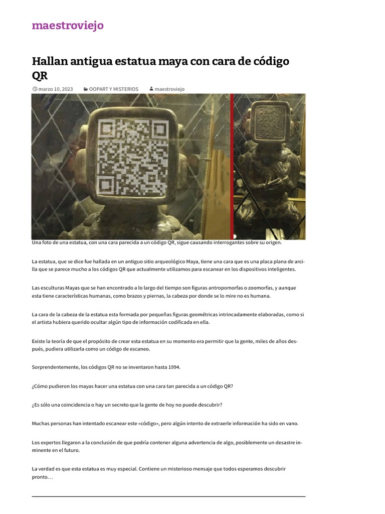 Hallan Antigua Estatua Maya Con Cara de Código QR | PDF