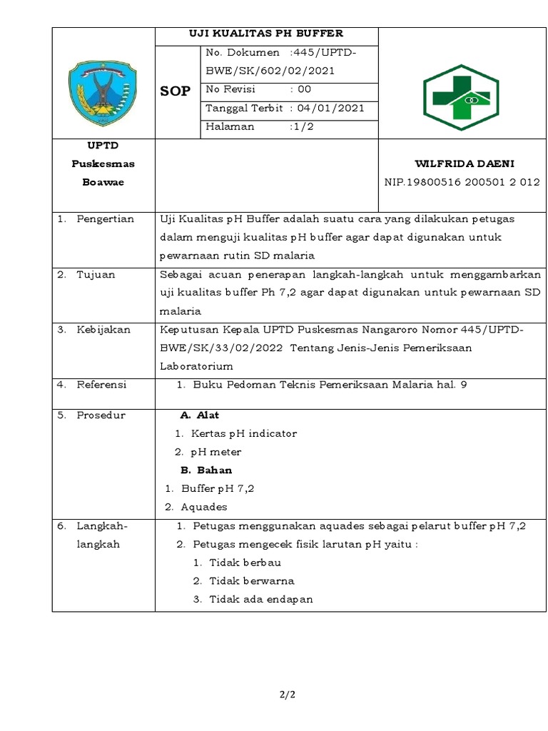 Sop Uji Kualitas PH Buffer | PDF | Sains & Matematika