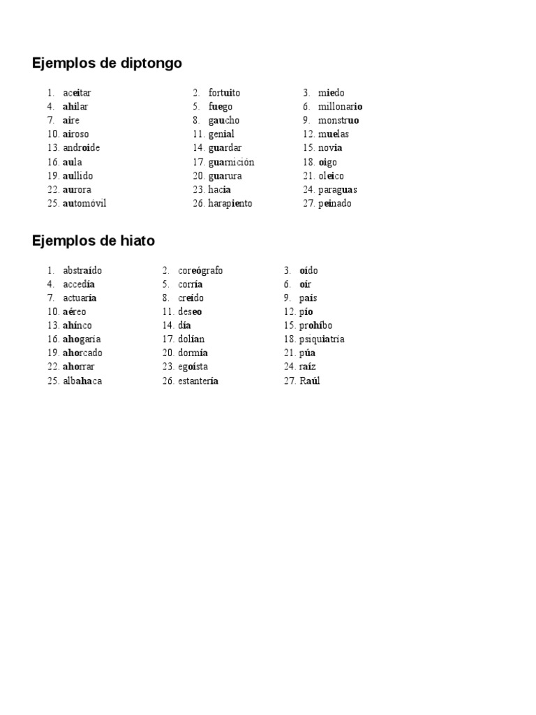 Ejemplos de Diptongo | PDF