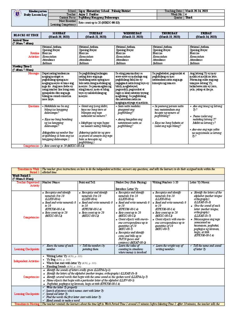Kindergarten DLL MELC Q3 Week 6 Asf | PDF