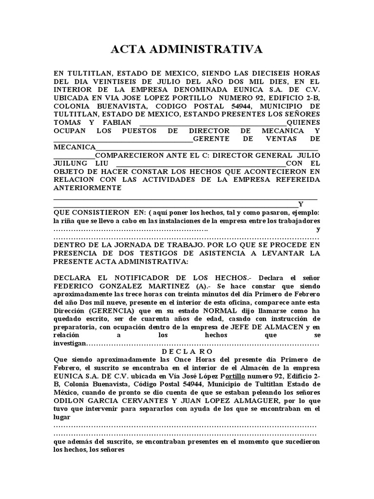 Acta Administrativa | PDF