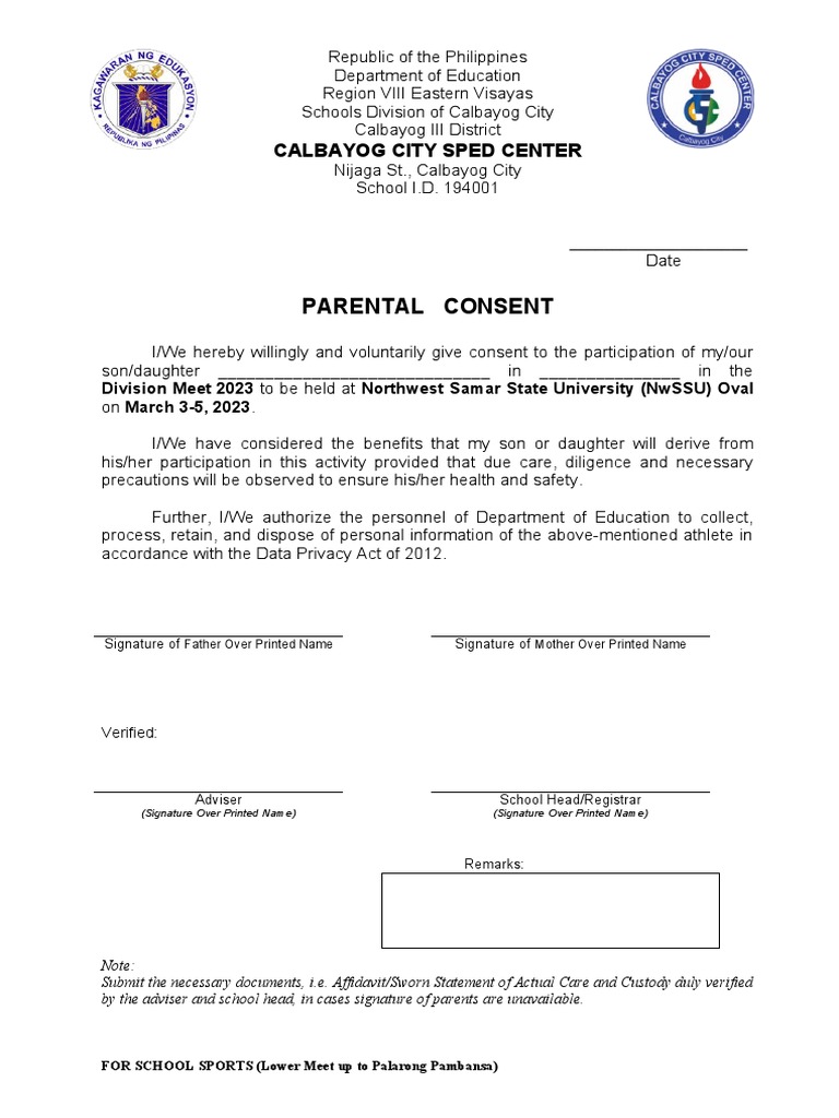 Parental Consent Division Meet | PDF