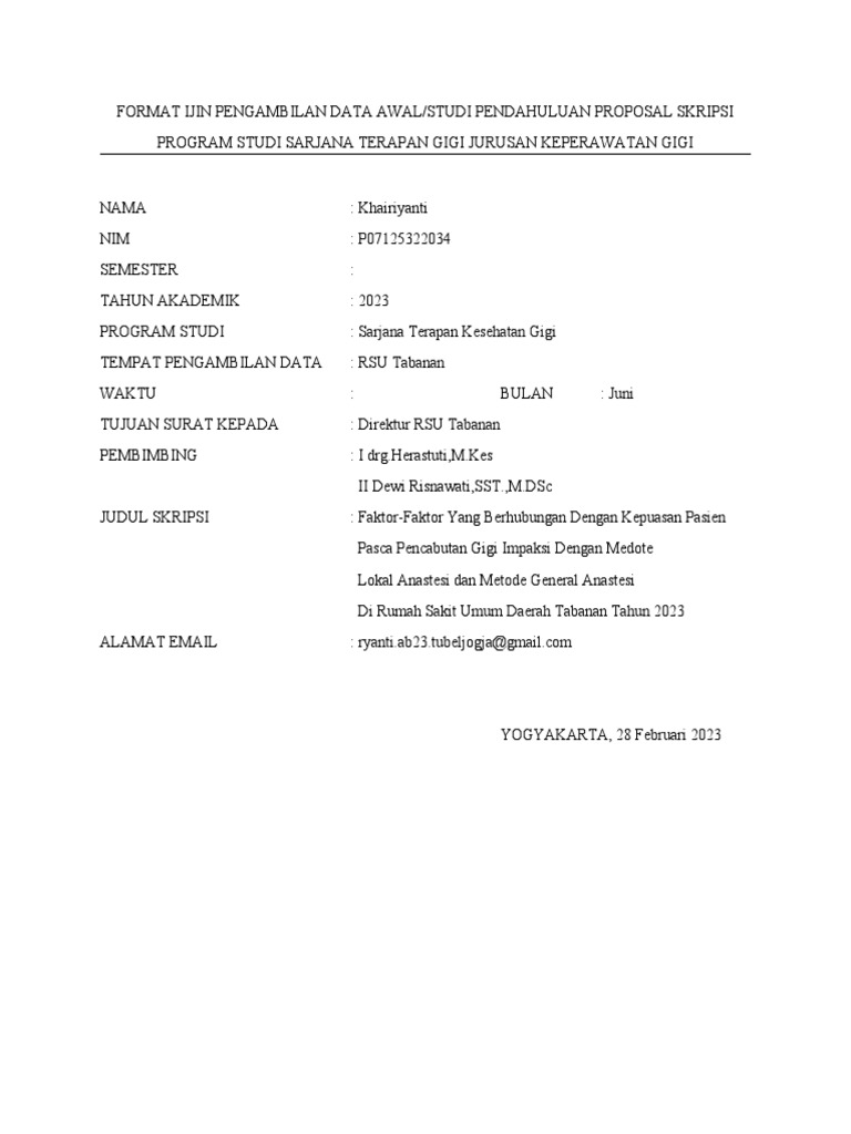 FORMAT IJIN PENGAMBILAN DATA AWAL.docx | PDF
