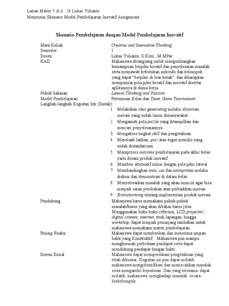 26-Lukas Yulianto-Skenario Pembelajaran Dengan Model Pembelajaran Inovatif | PDF
