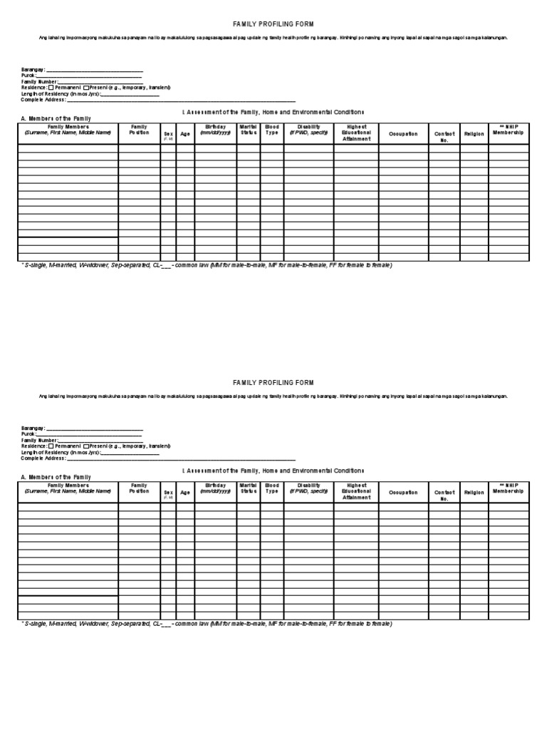 Family Profiling Form | PDF