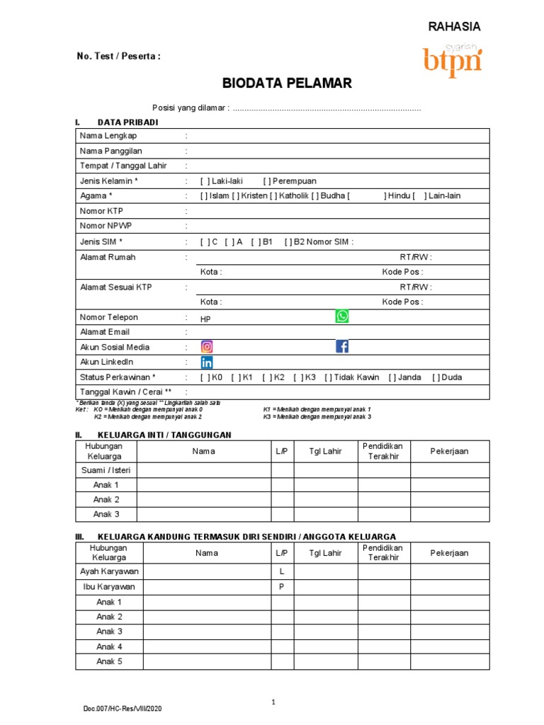 Form Biodata Pelamar Community Officer PT. Bank BTPN Syariah 2 | PDF