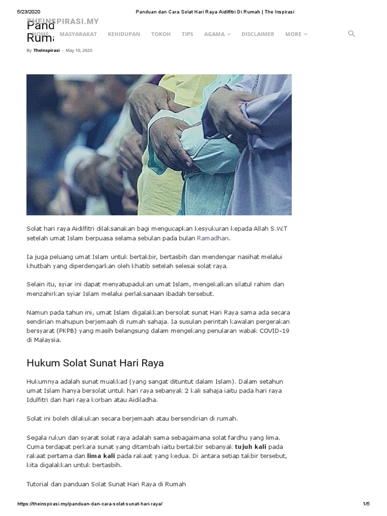 Panduan Dan Cara Solat Hari Raya Aidilfitri Di Rumah The Inspirasi