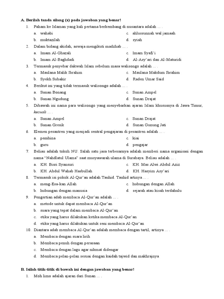 PTS Ganjil Aswaja Kelas 4 (2022) | PDF