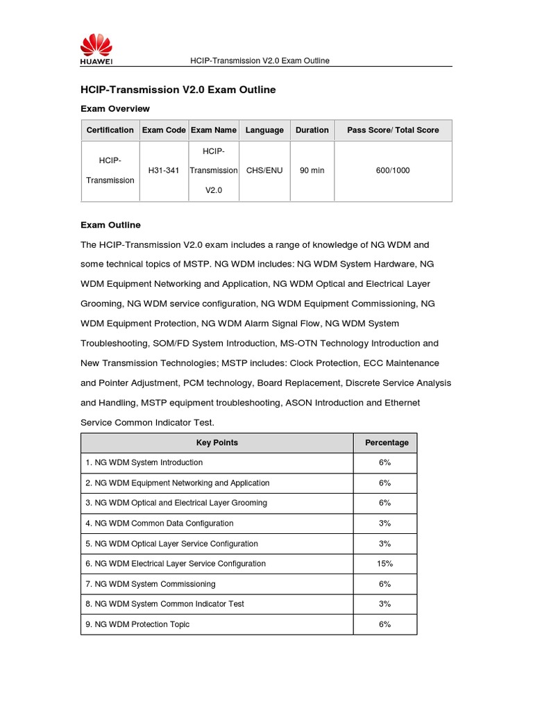 HCIP-Transmission V2.0 Exam Guide | PDF | Wavelength Division ...