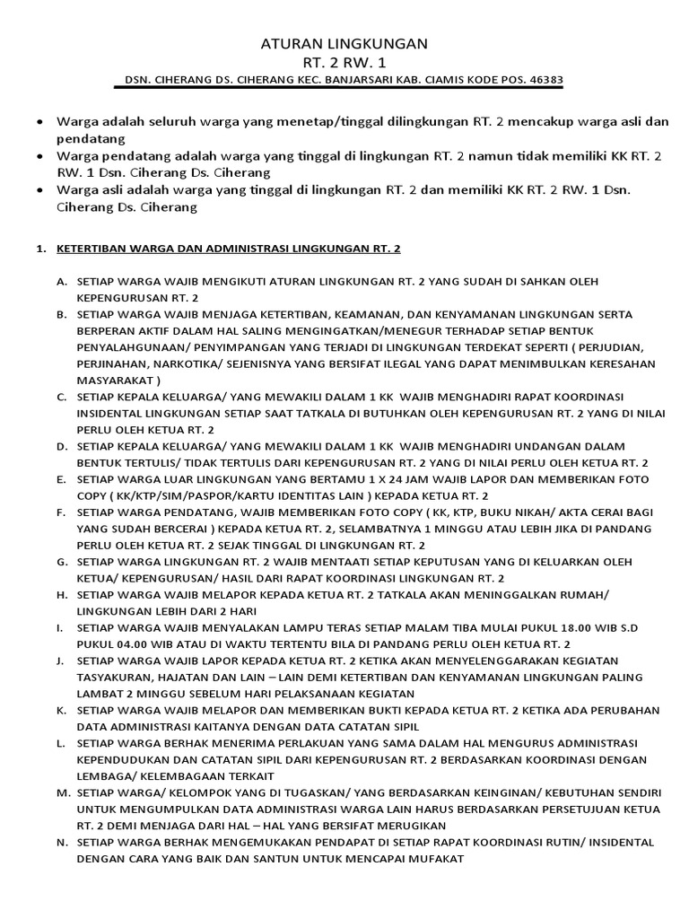 ATURAN LINGKUNGAN RT. 2 | PDF
