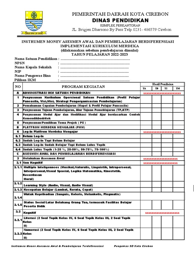 Contoh Instrumen Monev IKM | PDF