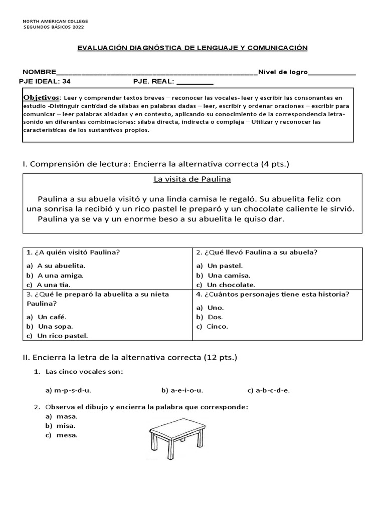 Evaluacion Diagnóstico Lenguaje Segundos 2022 | PDF | Comunicación ...