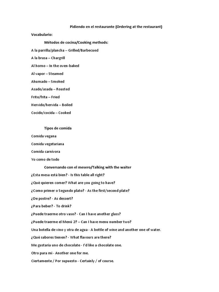 Pidiendo en El Restaurante A1-A2 | PDF | Preparación de comida y bebida ...