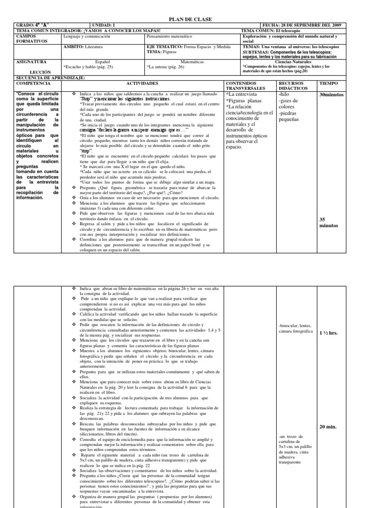 Plan de Clase-Sexto Grado | PDF | Homo | Telescopio