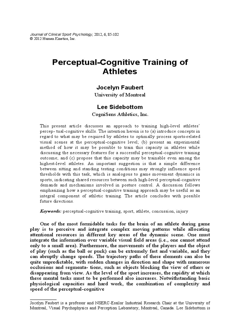 Perceptual Cognitive Training of Athletes | PDF | Concussion | Attention