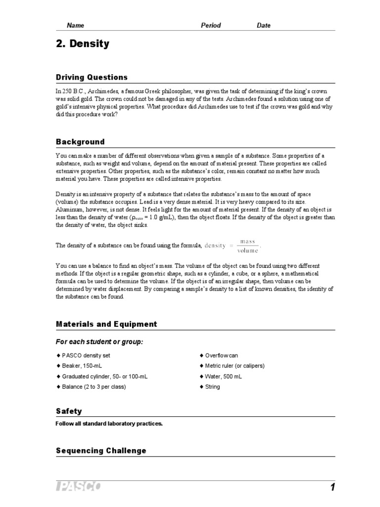 02 Density S | PDF | Density | Volume