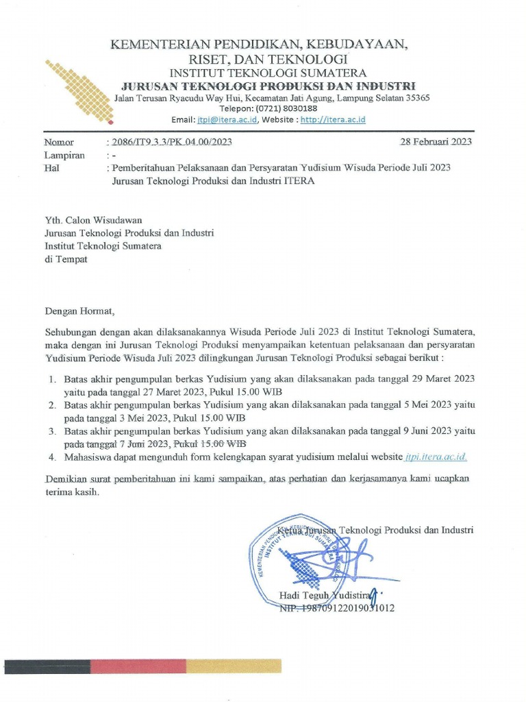 Pemberitahuan Pelaksanaan Dan Persyaratan Yudisium Wisuda Periode Juli ...