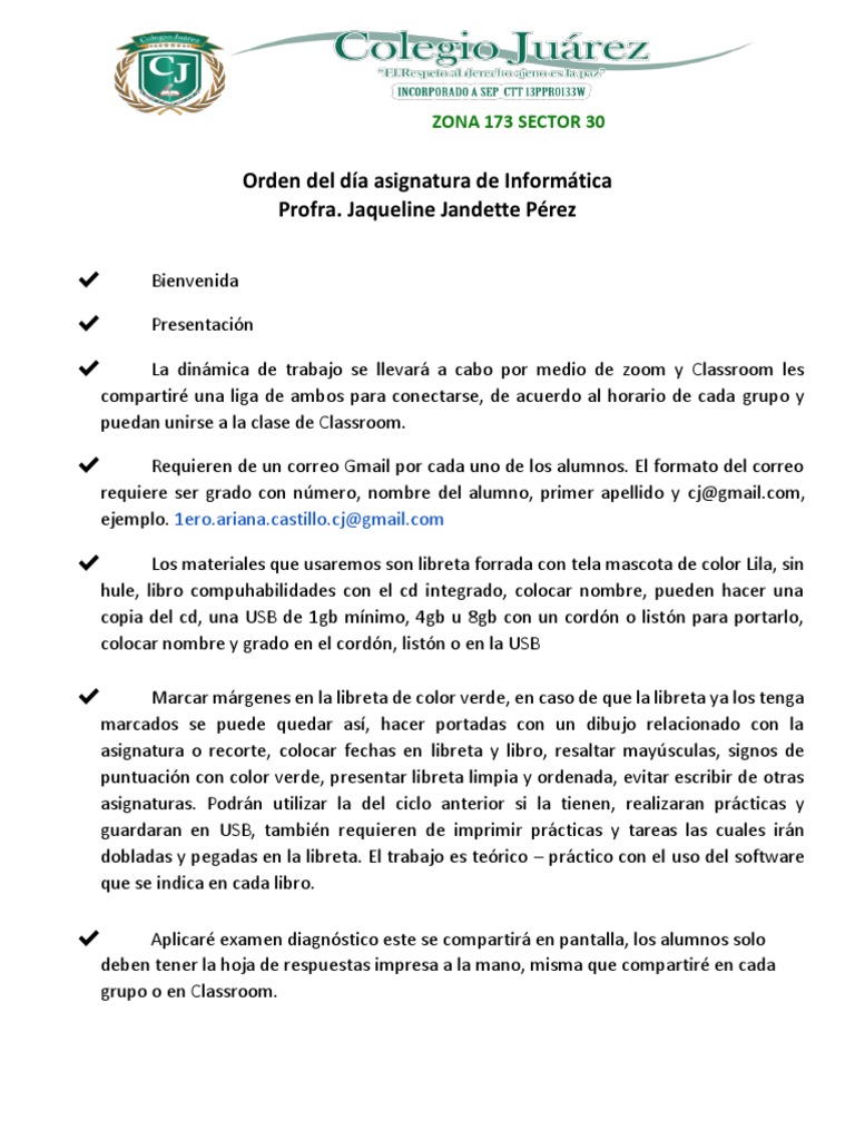 Orden Del Día Asignatura de Informática Ciclo 21-22 | PDF