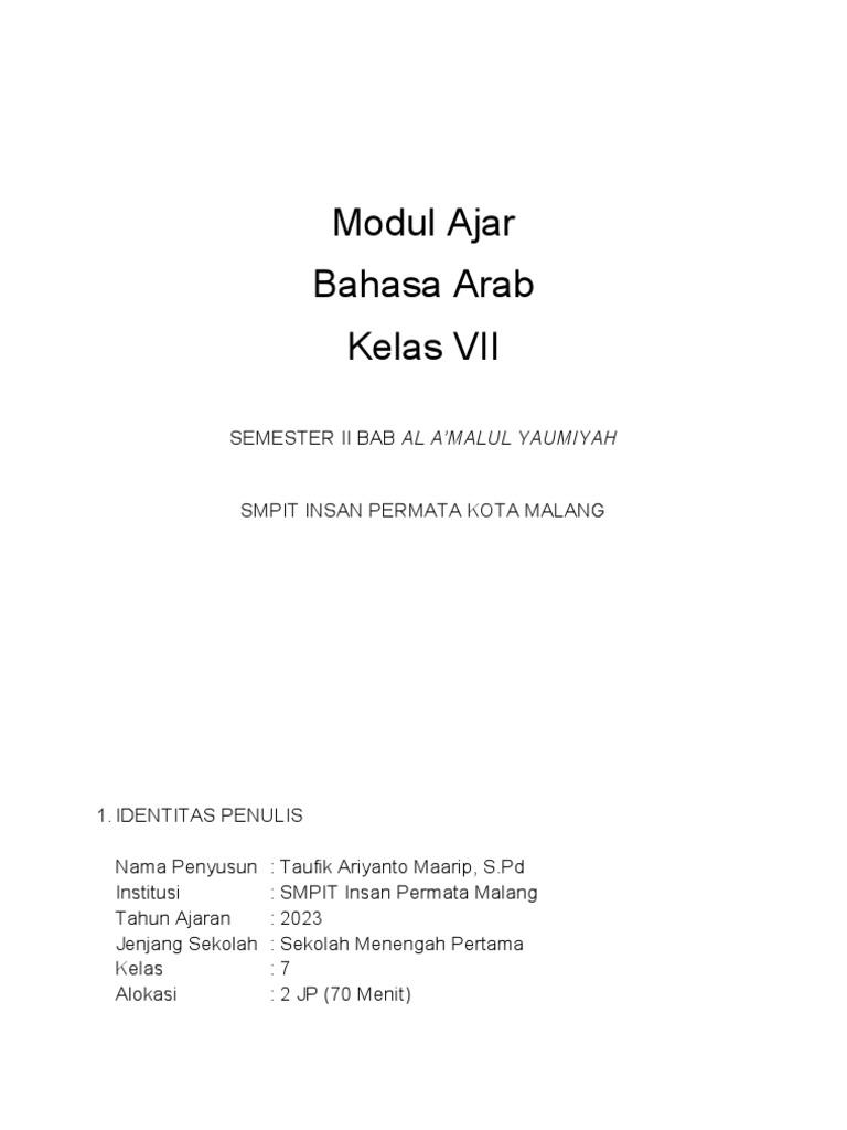 Modul Ajar Bahasa Arab Kelas VII | PDF