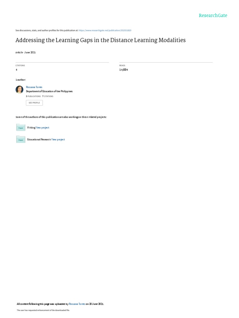 Addressing The Learning Gaps in The Distance Learning Modalities | PDF ...