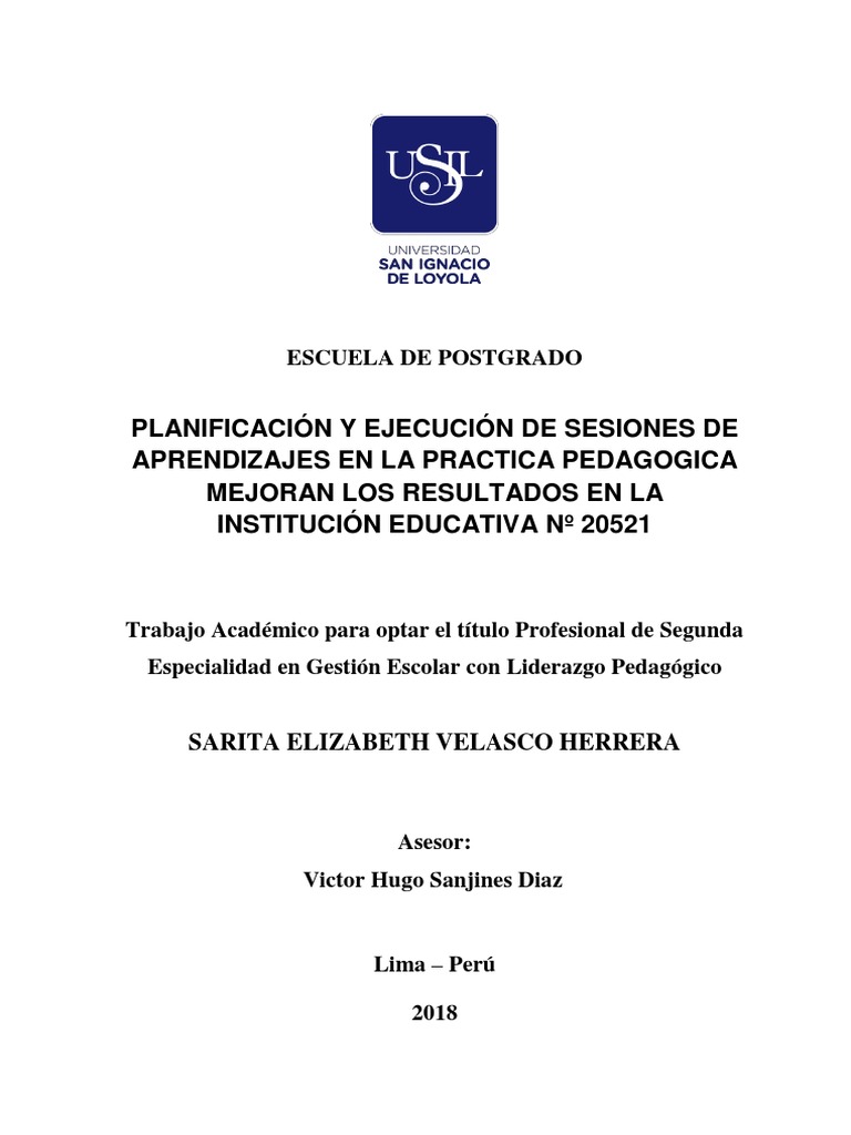 2018 Velasco Herrera Sarita Elizabeth | PDF | Enseñando | Evaluación