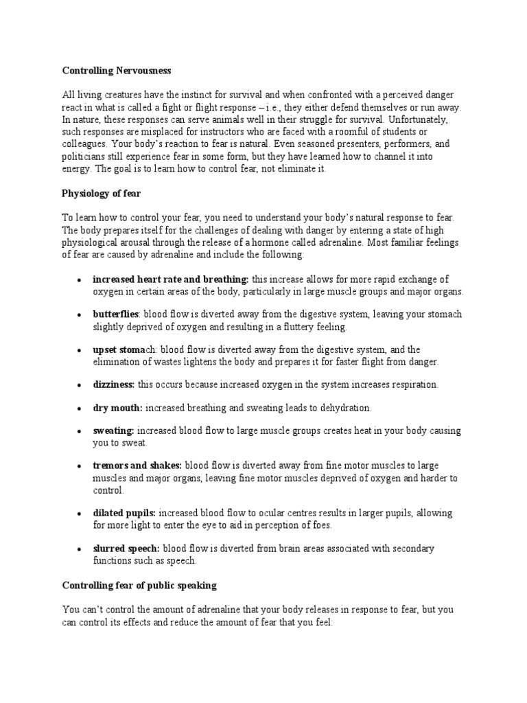 Controlling Nervousness | Download Free PDF | Fight Or Flight Response ...