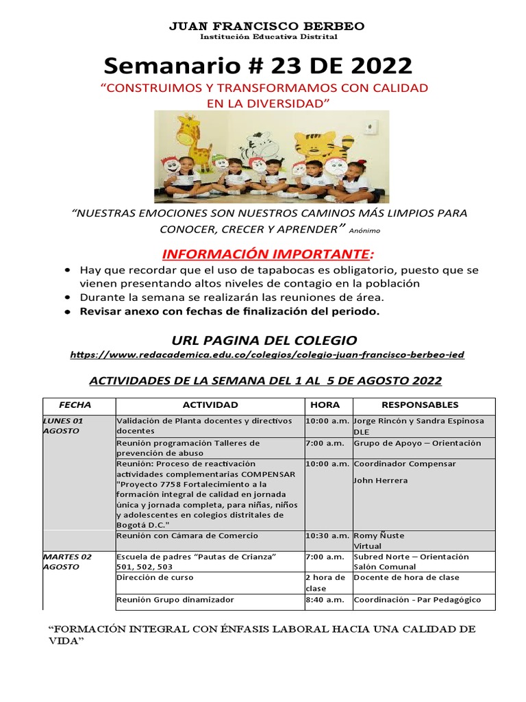 Modelo de Actividades Semanales | PDF