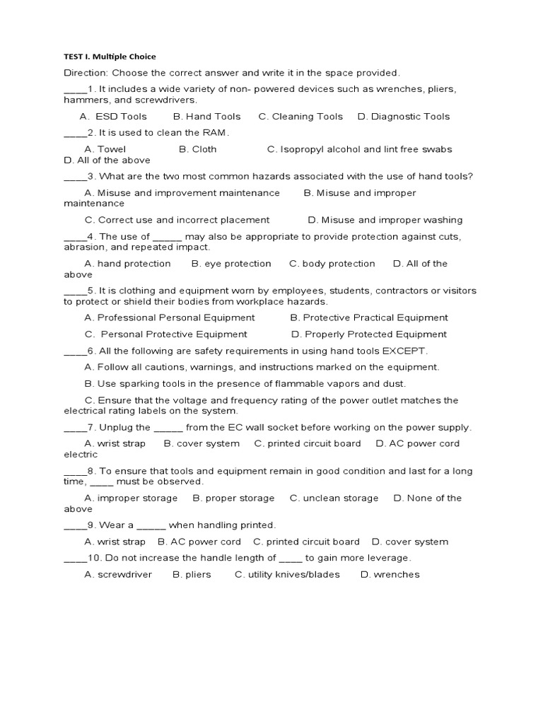 Long Quiz Ict 9 | PDF | Tools | Knife